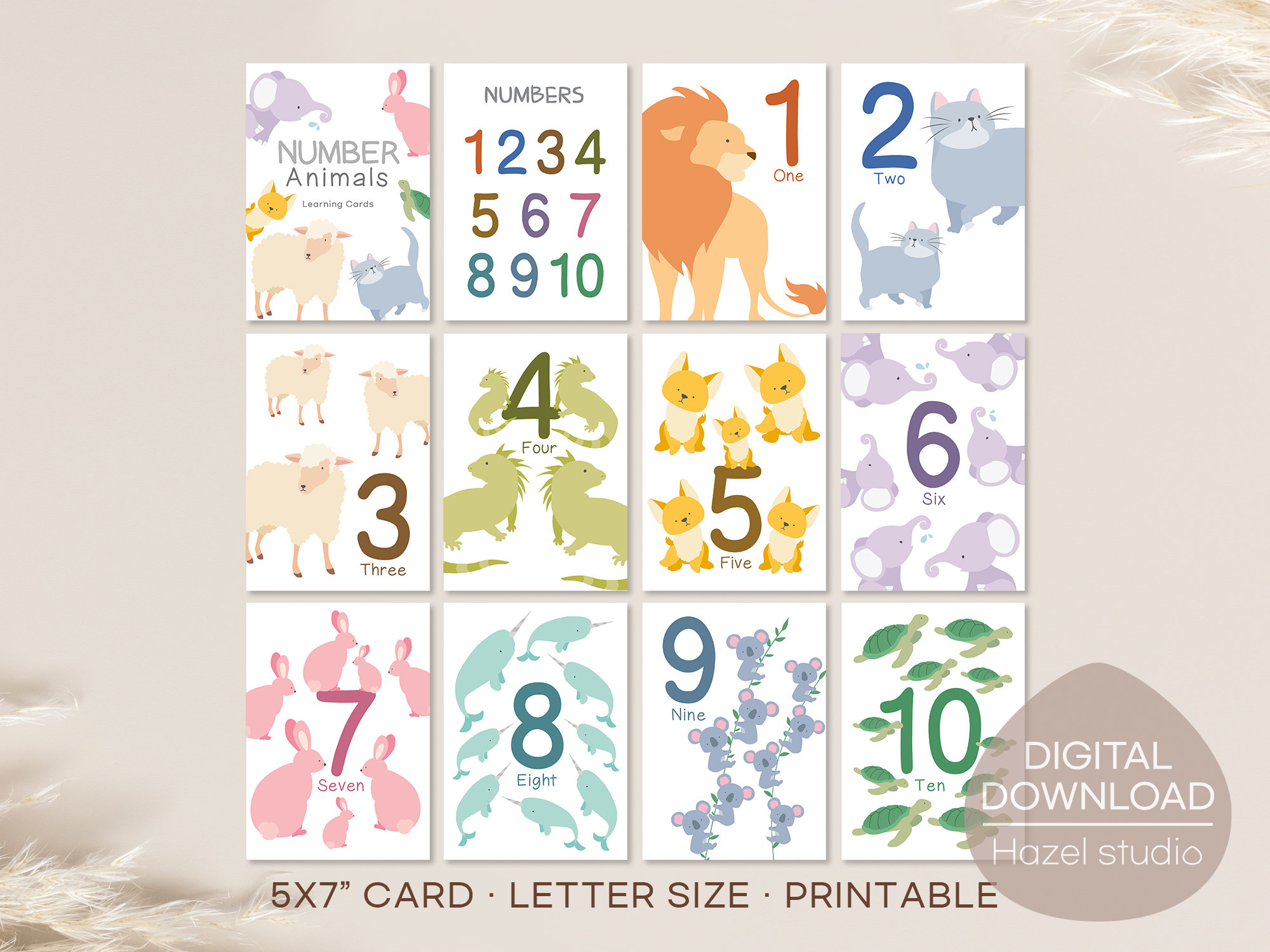 Number Flash Cards Animal Number Cards Montessori Materials - Etsy