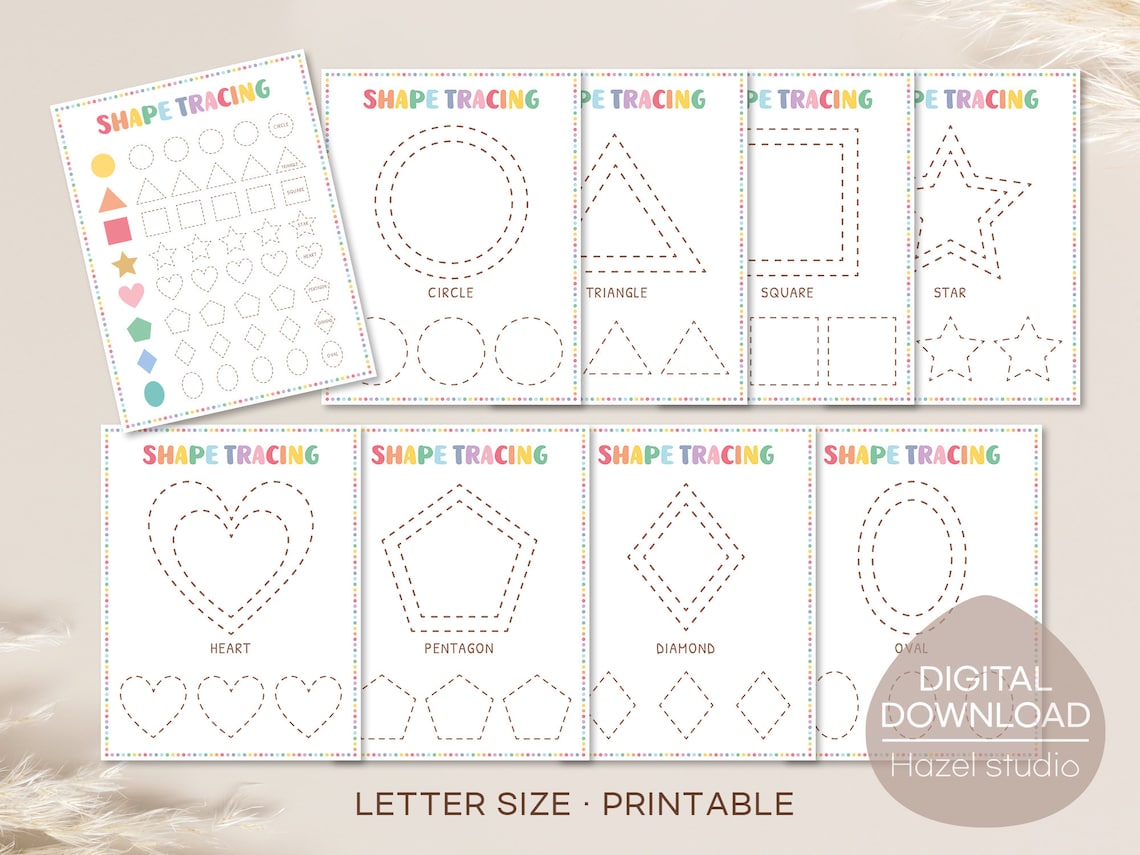 Shape Tracing Worksheet Geometric Shapes Activity Learning - Etsy