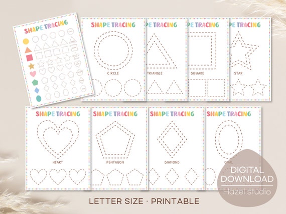Shape Tracing Worksheet Geometric Shapes Activity Learning - Etsy
