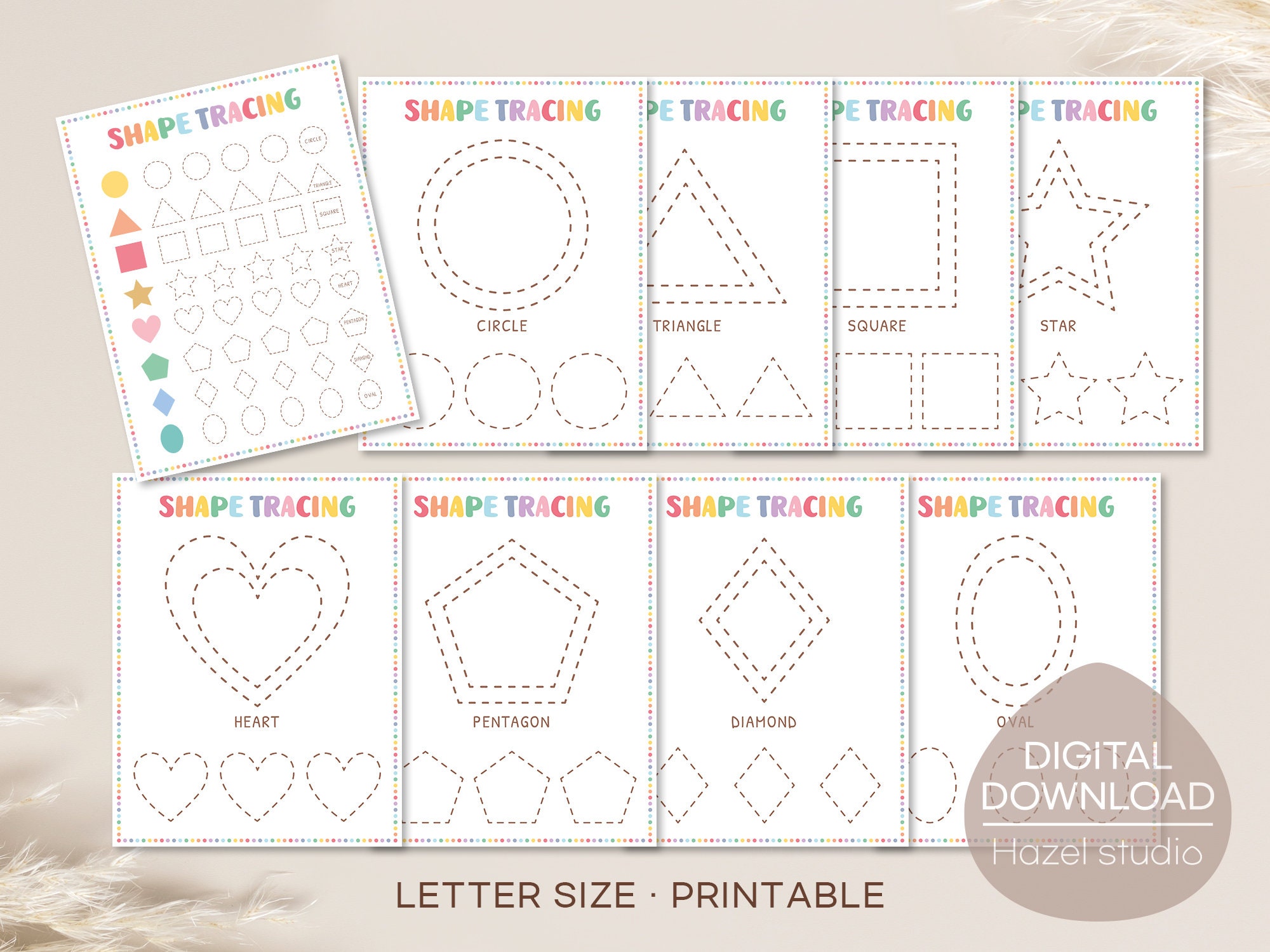 Shape Tracing Worksheet Geometric Shapes Activity Learning - Etsy