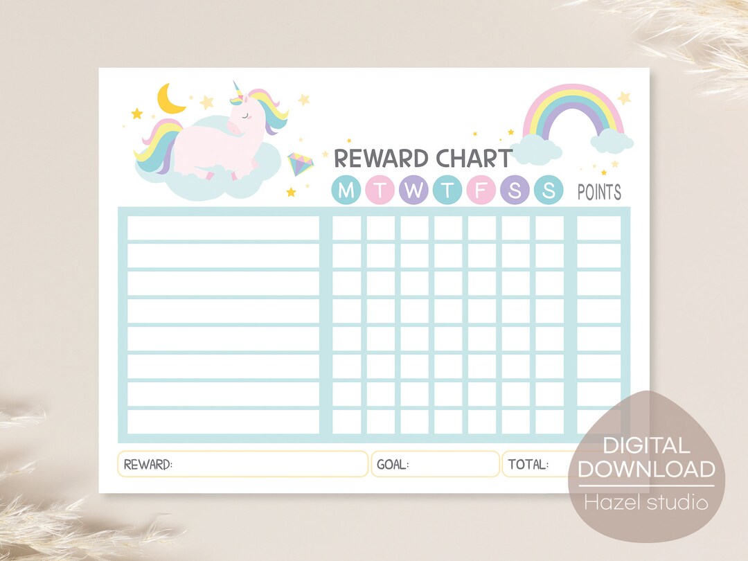 Unicorn Reward Chart, Rainbow Behavior Chart, Weekly Chore Chart ...