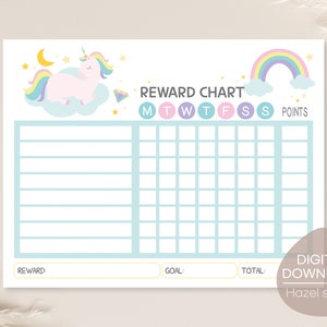 Unicorn Reward Chart, Rainbow Behavior Chart, Weekly Chore Chart ...