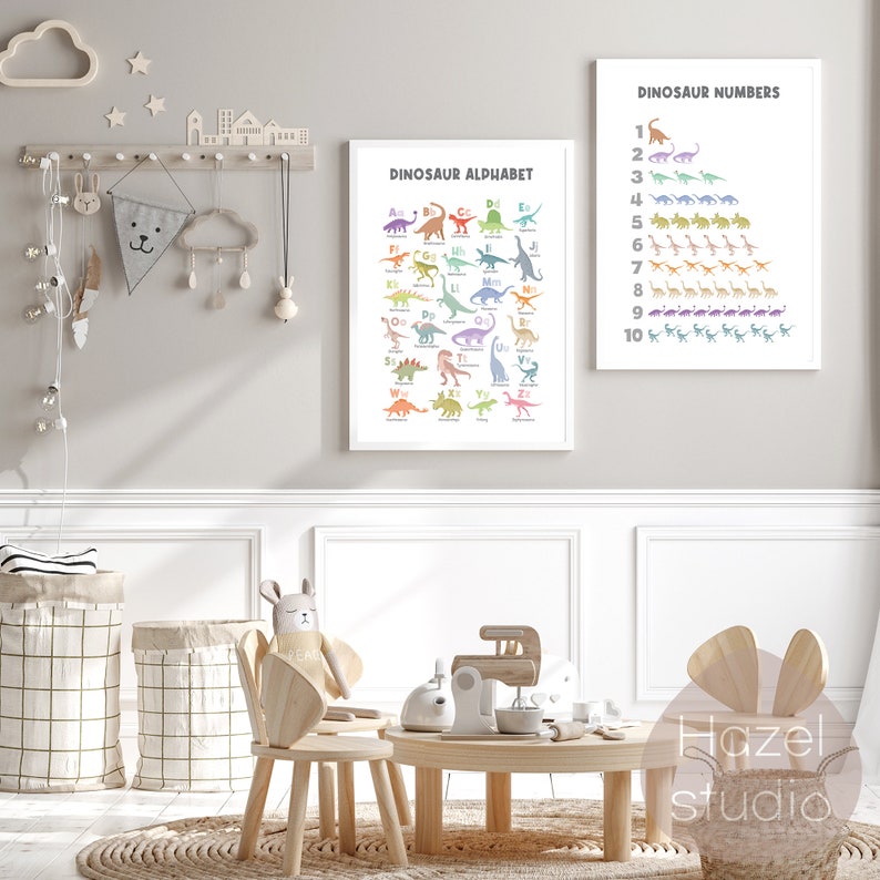 Educational Posters Set of 2 Dinosaur Alphabet Numbers - Etsy