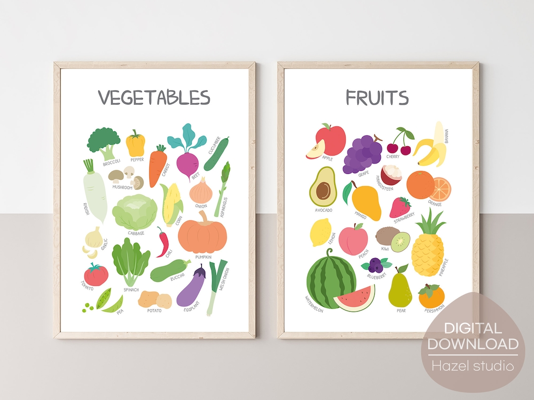 Educational Posters Set of 2, Vegetables Poster, Fruits Posters ...