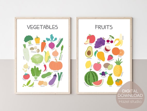 Educational Posters Set of 2 Vegetables Poster Fruits - Etsy