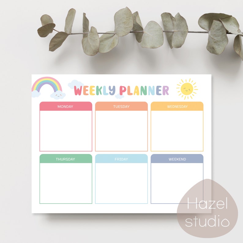 Kids Weekly Planner Rainbow Daily Planner Homeschool - Etsy