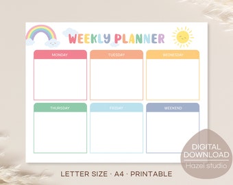 Kids Weekly Calendar Rainbow Printable, Homeschool Toddler Schedule ...