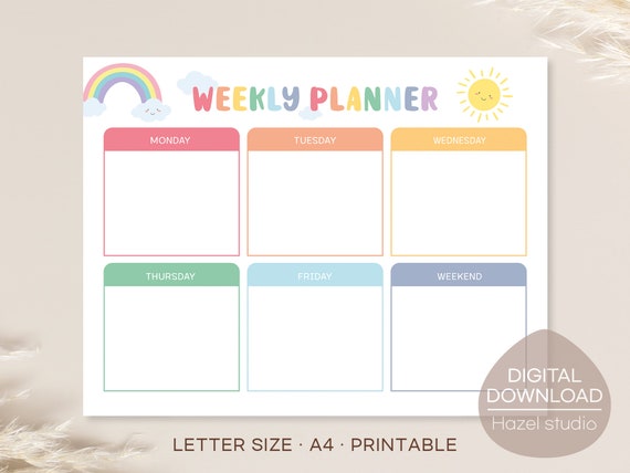 Kids Weekly Planner Rainbow Daily Planner Homeschool - Etsy