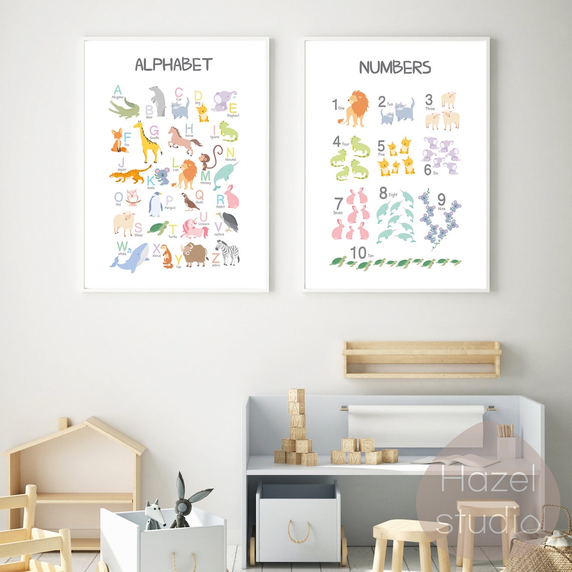 Educational Posters Set of 2 Alphabet Numbers Prints - Etsy