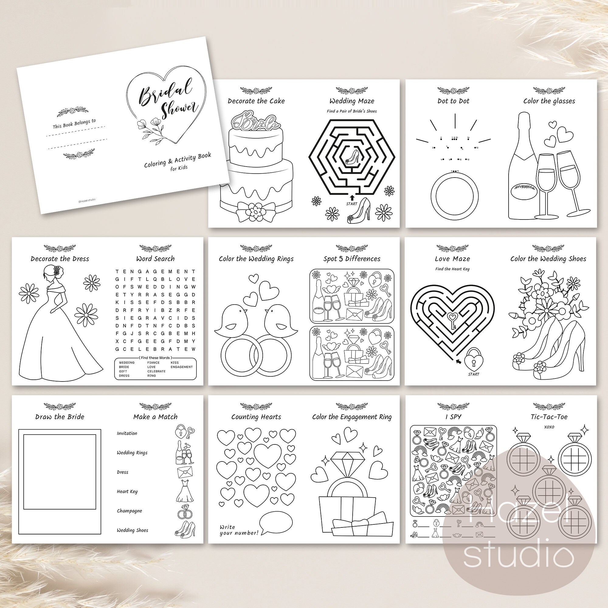 Kids Bridal Shower Activity Book: Coloring & Games (digital Download ...