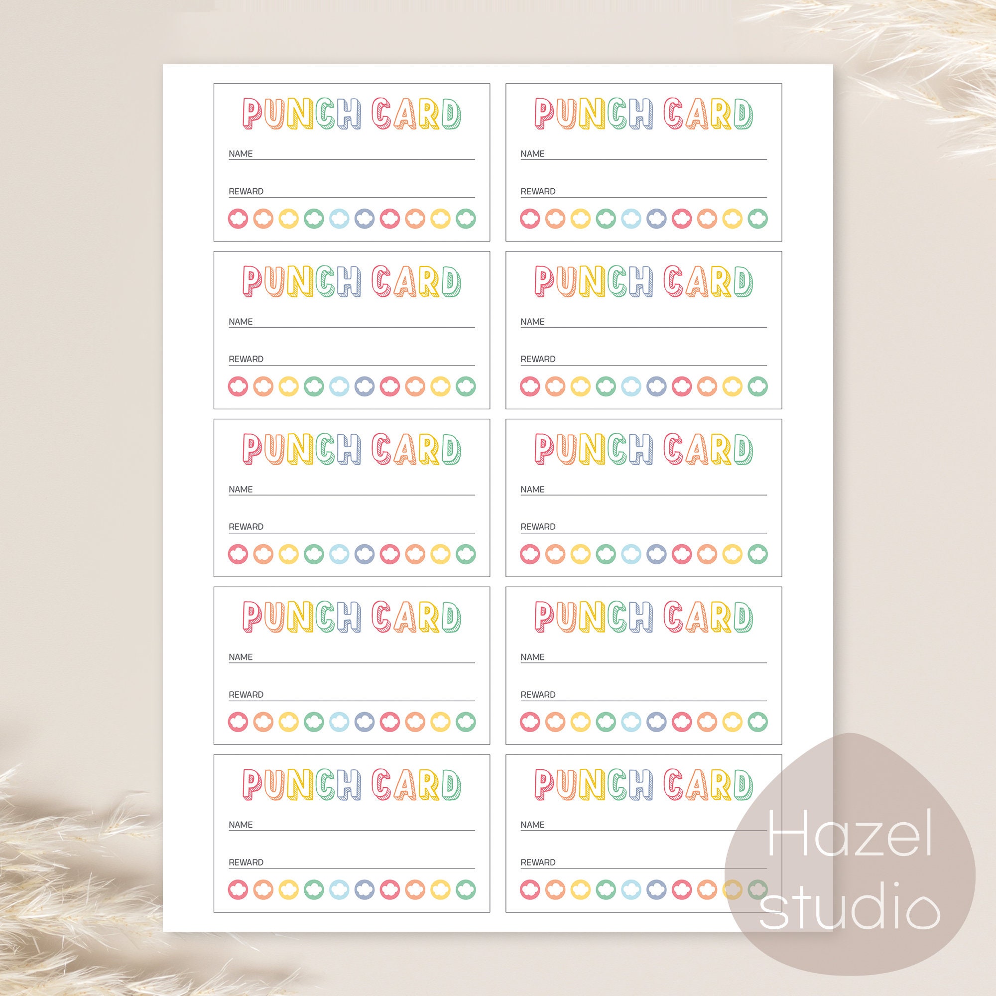 Reward Punch Card Rainbow Punch Card Classroom Incentive - Etsy