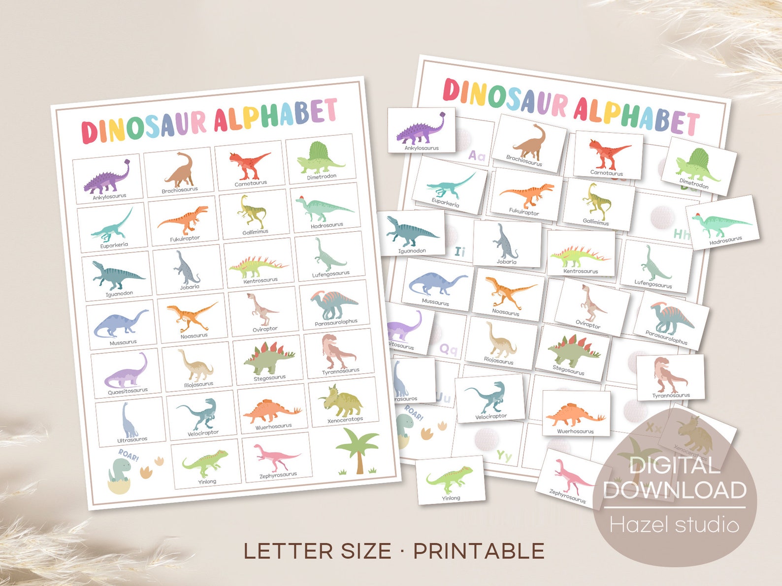 Dinosaur Alphabet Matching Game ABC Worksheet Phonics - Etsy