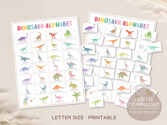 Dinosaur Alphabet Matching Game ABC Worksheet Phonics | Etsy