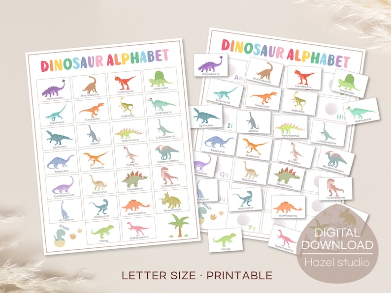 Dinosaur Alphabet Matching Game ABC Worksheet Phonics | Etsy