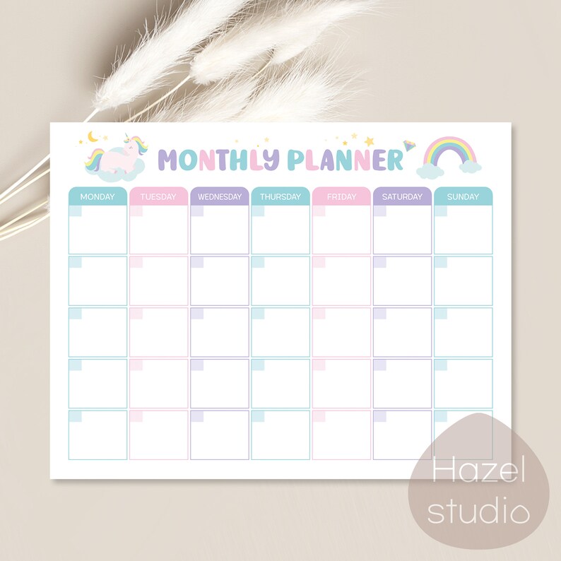 Kids Monthly Planner Unicorn Daily Planner Homeschool - Etsy