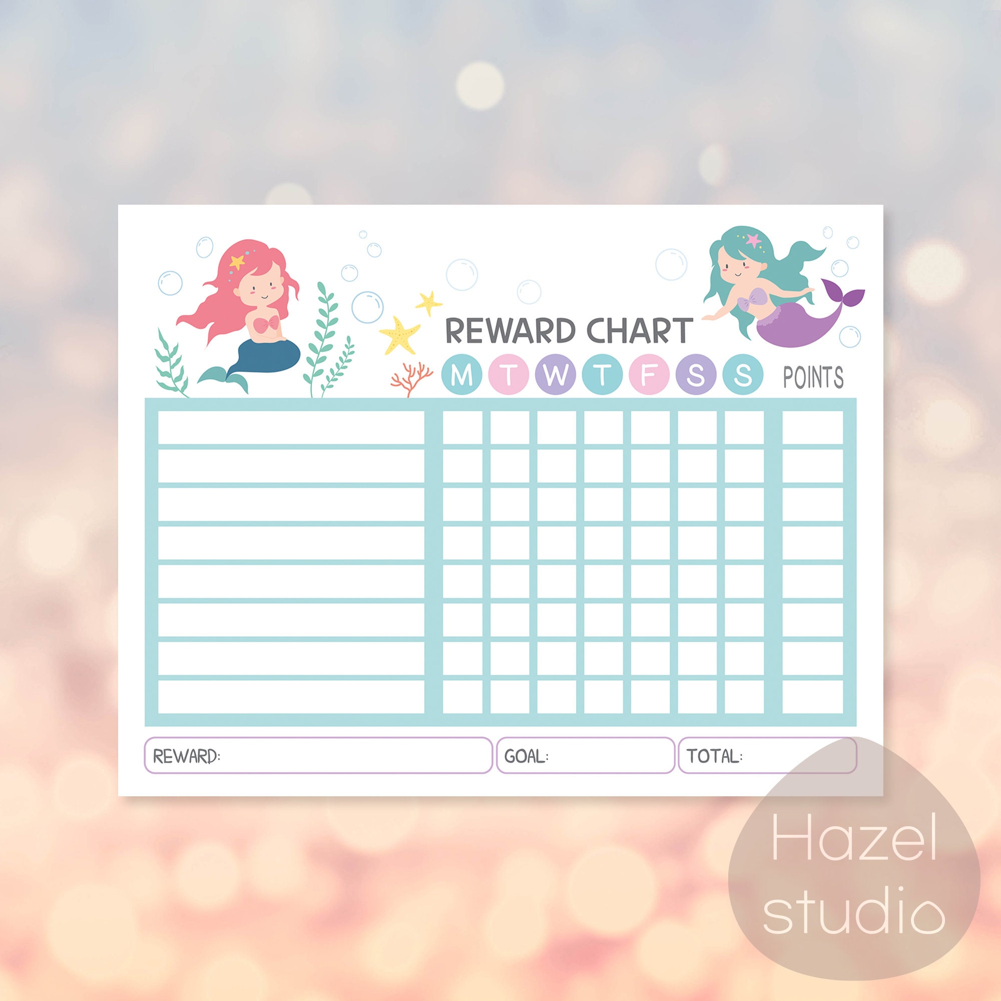 Mermaid Reward Chart: Weekly Behavior Tracker (digital Download) - Etsy