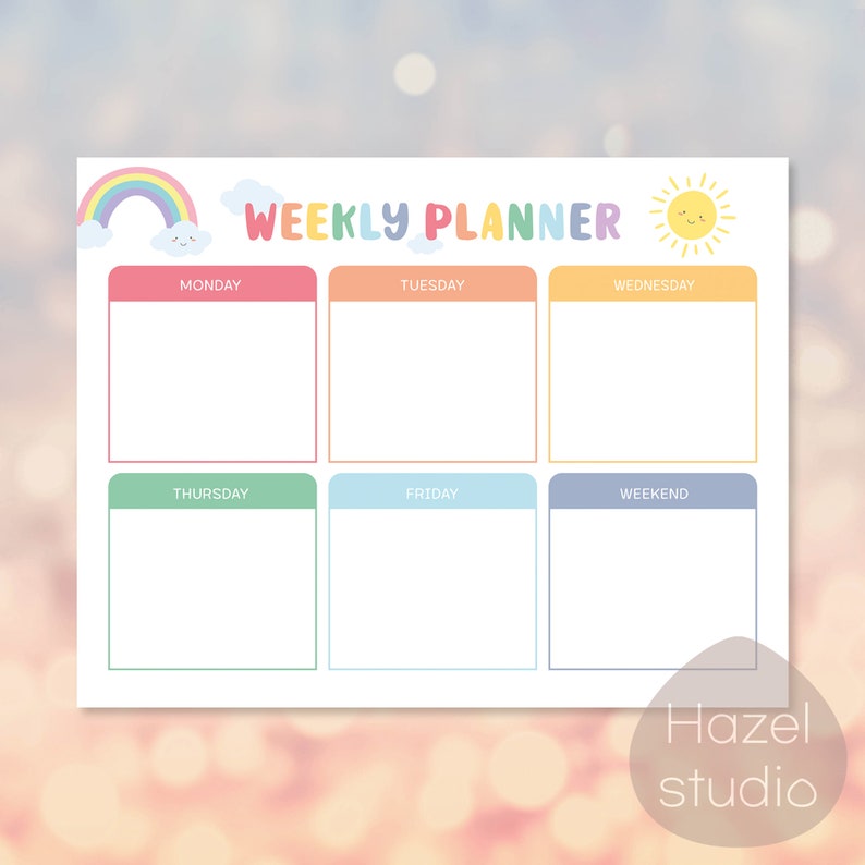 Kids Weekly Planner Rainbow Daily Planner Homeschool - Etsy