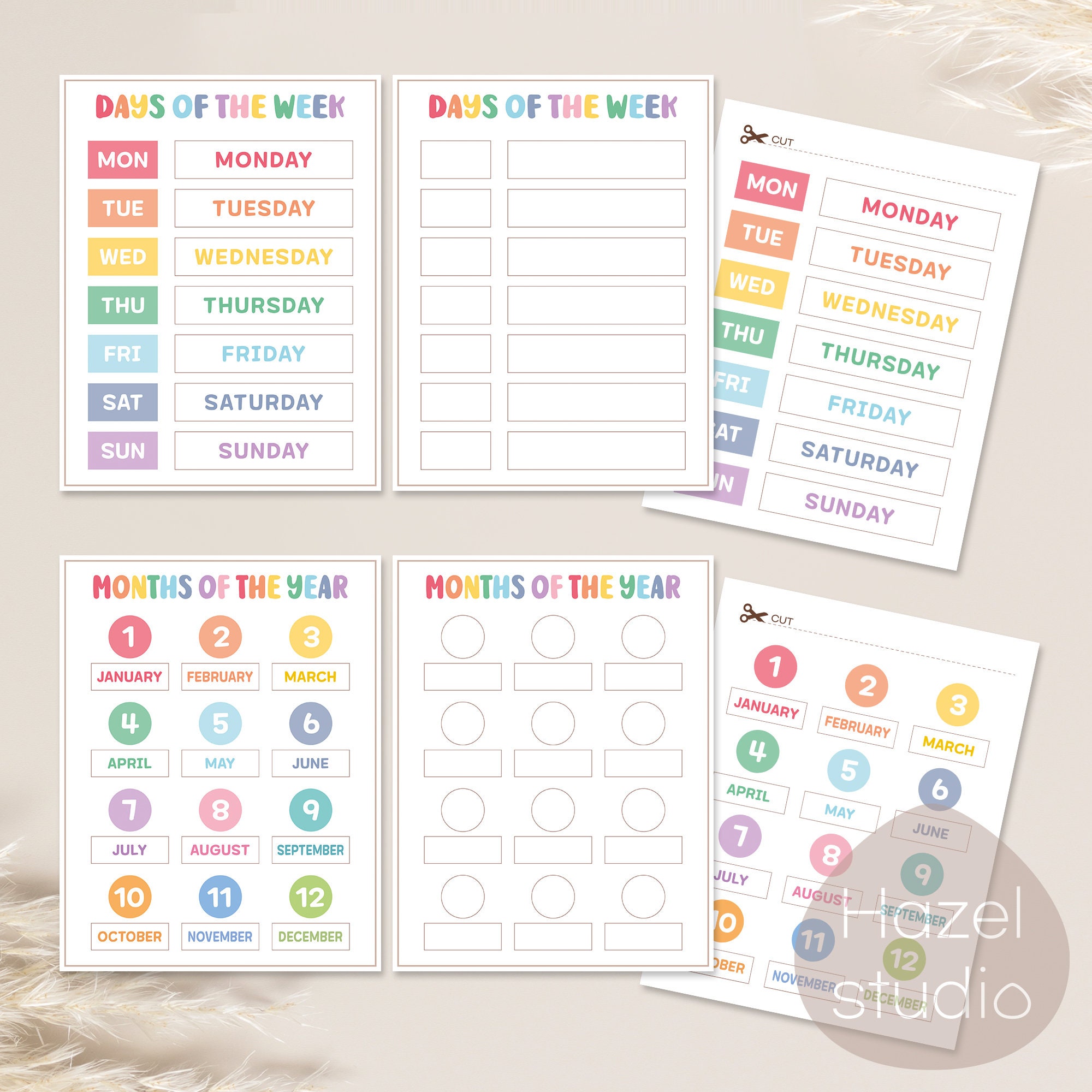 Days of the Week & Months of the Year Worksheets Pre-k - Etsy