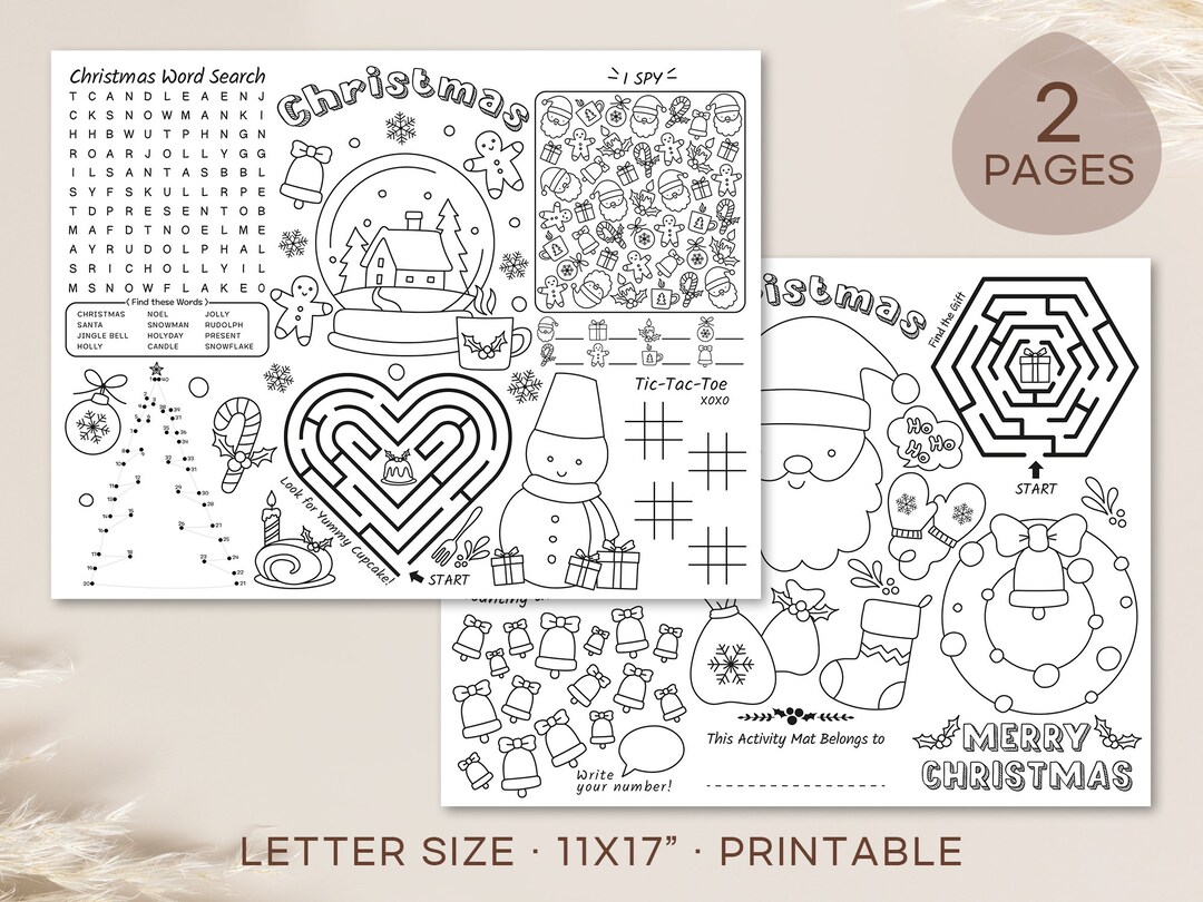 Kids Christmas Activity Mat, Coloring&activity Place Mat for Kids, Kids ...