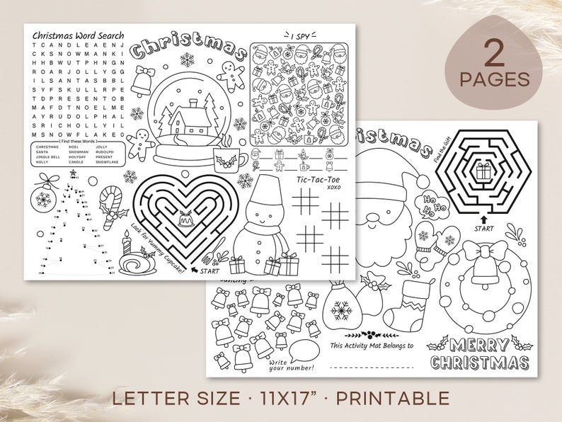 Kids Christmas Activity Mat Coloring&activity Place Mat for - Etsy