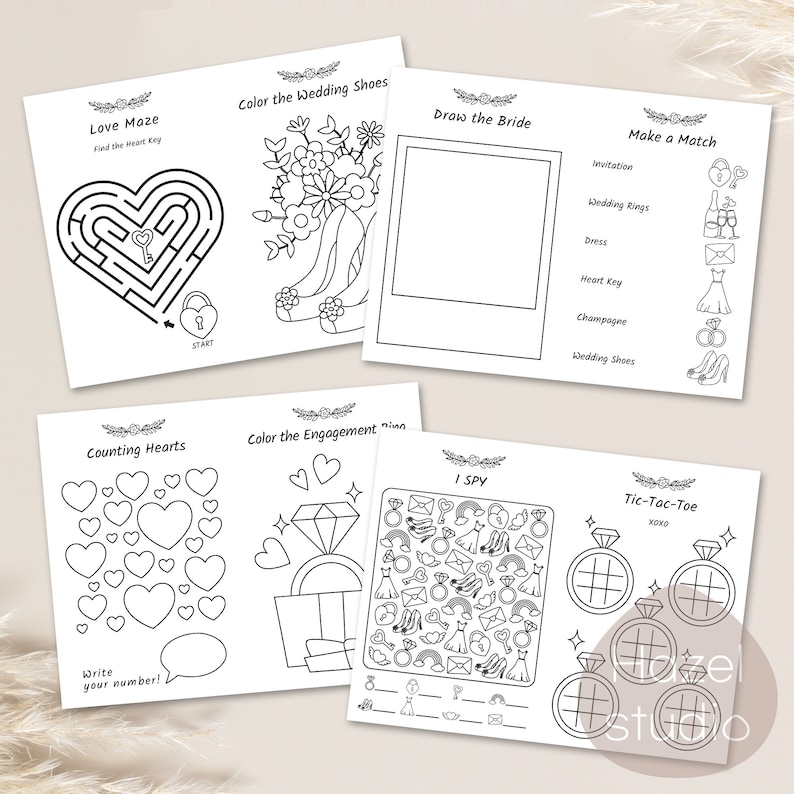 Kids Bridal Shower Activity Book: Coloring & Games (digital Download ...