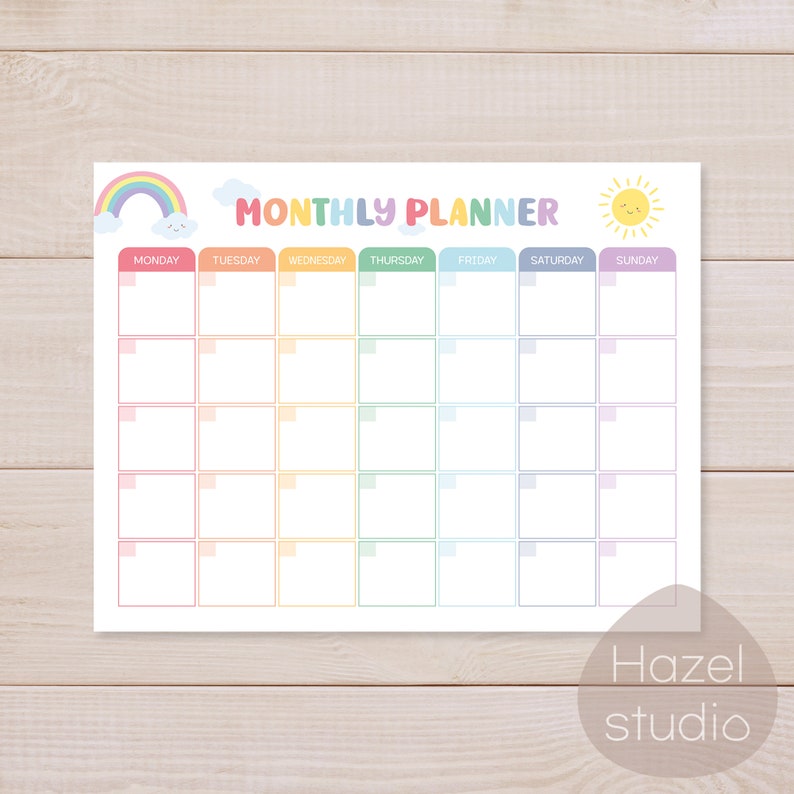 Kids Monthly Planner Rainbow Daily Planner Homeschool - Etsy