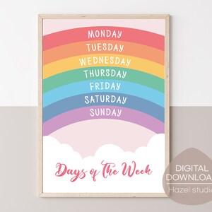 Days of the Week Poster, Rainbow Print, Montessori Homeschool ...