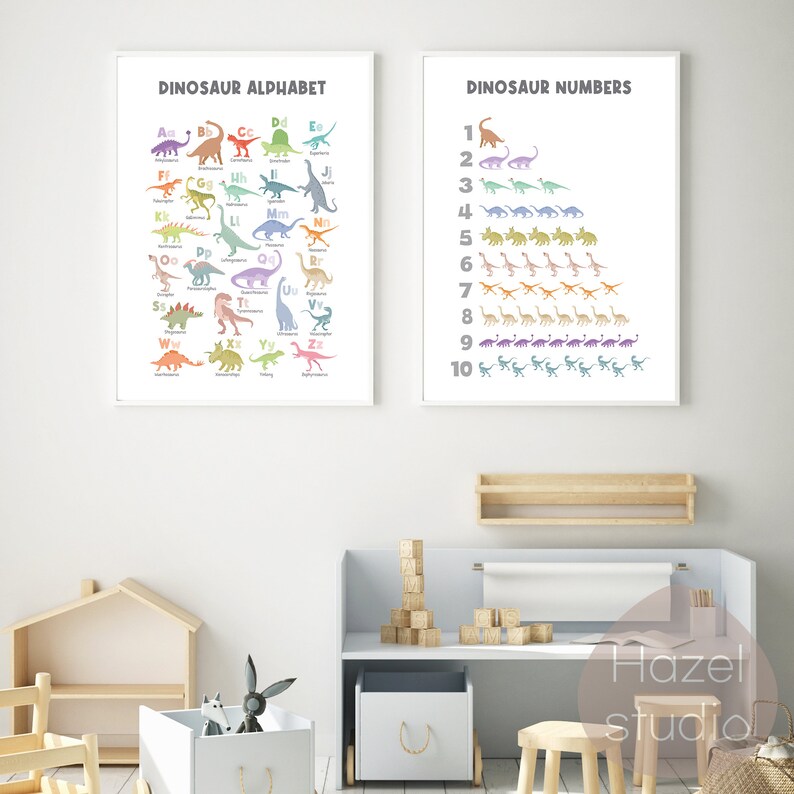 Educational Posters Set of 2 Dinosaur Alphabet Numbers - Etsy