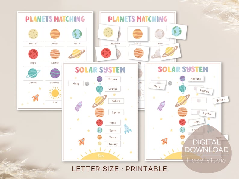 Solar System Matching Game Planets Activity Space Learning - Etsy