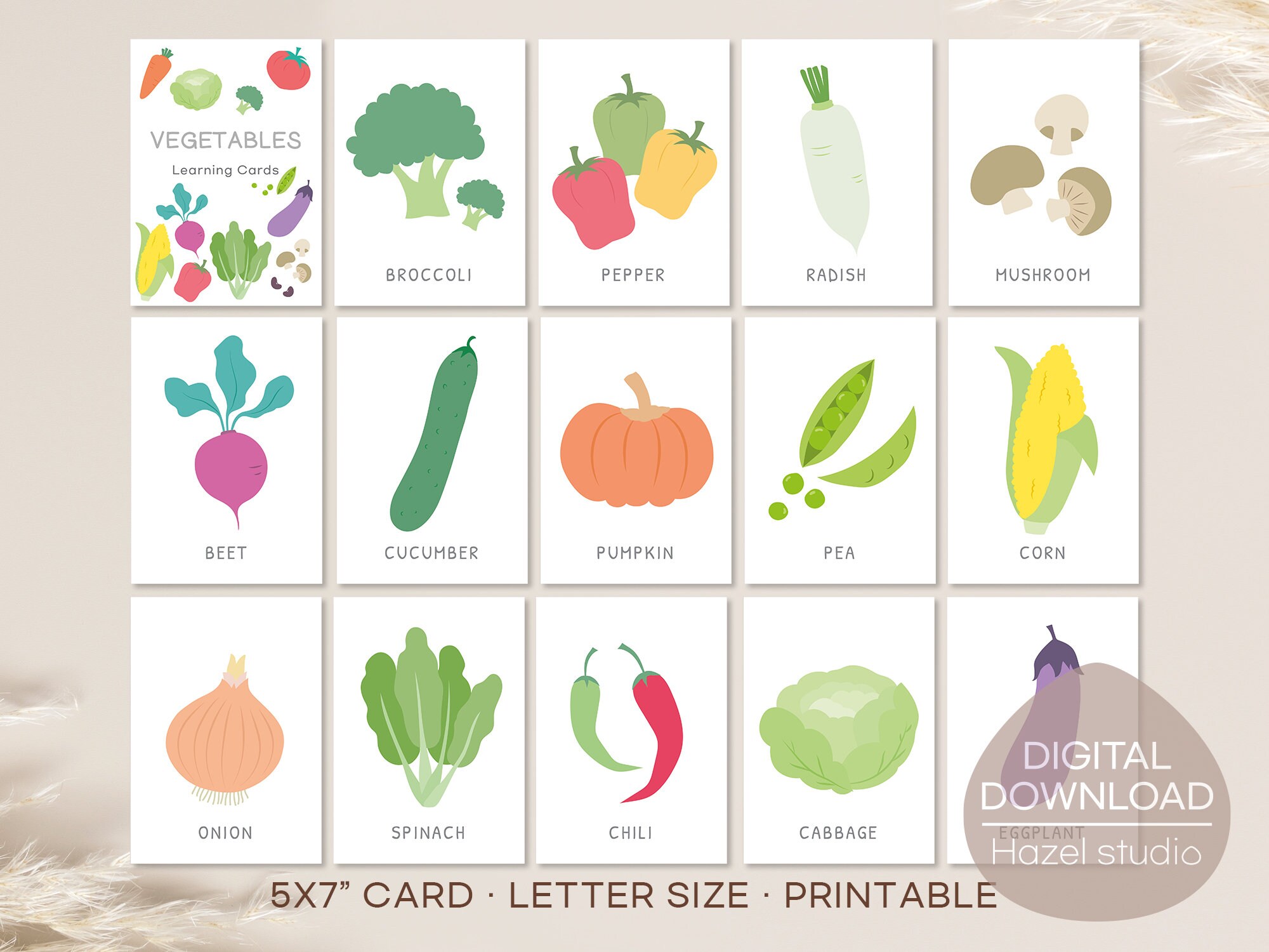Vegetables Flash Cards Learning Cards Montessori Materials - Etsy