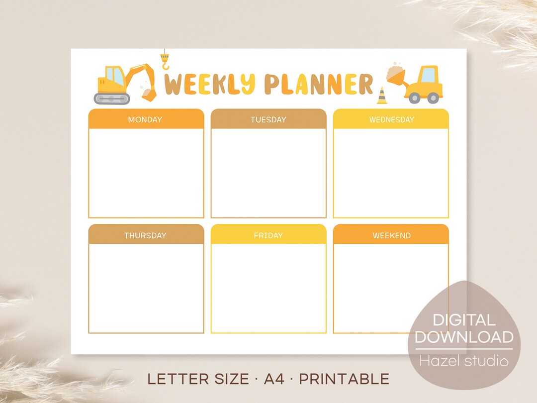 Construction Truck Weekly Planner: Kids Homeschool Schedule (digital ...