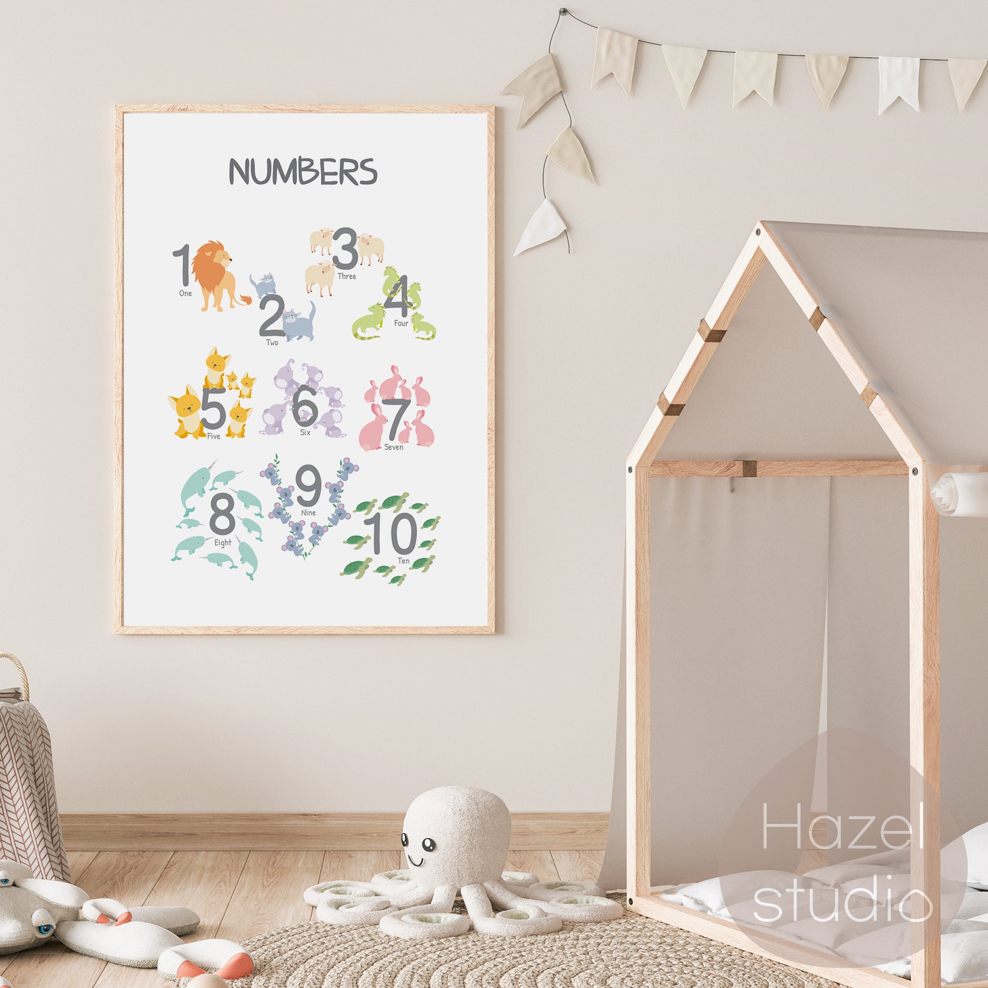 Numbers Poster Animal Counting Numbers Home School | Etsy