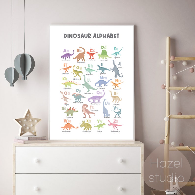 Dinosaur Alphabet Poster ABC Poster Montessori Rainbow - Etsy