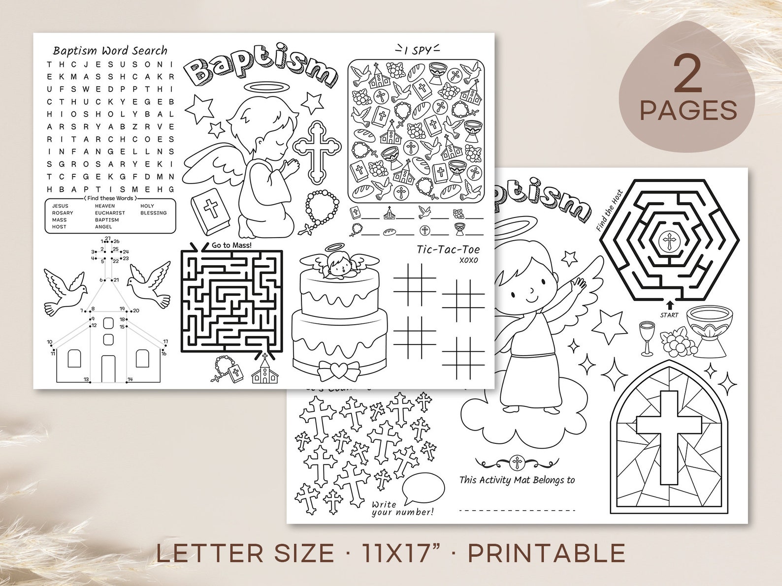 Baptism Activity Mat, First Communion Coloring&activity Sheet ...