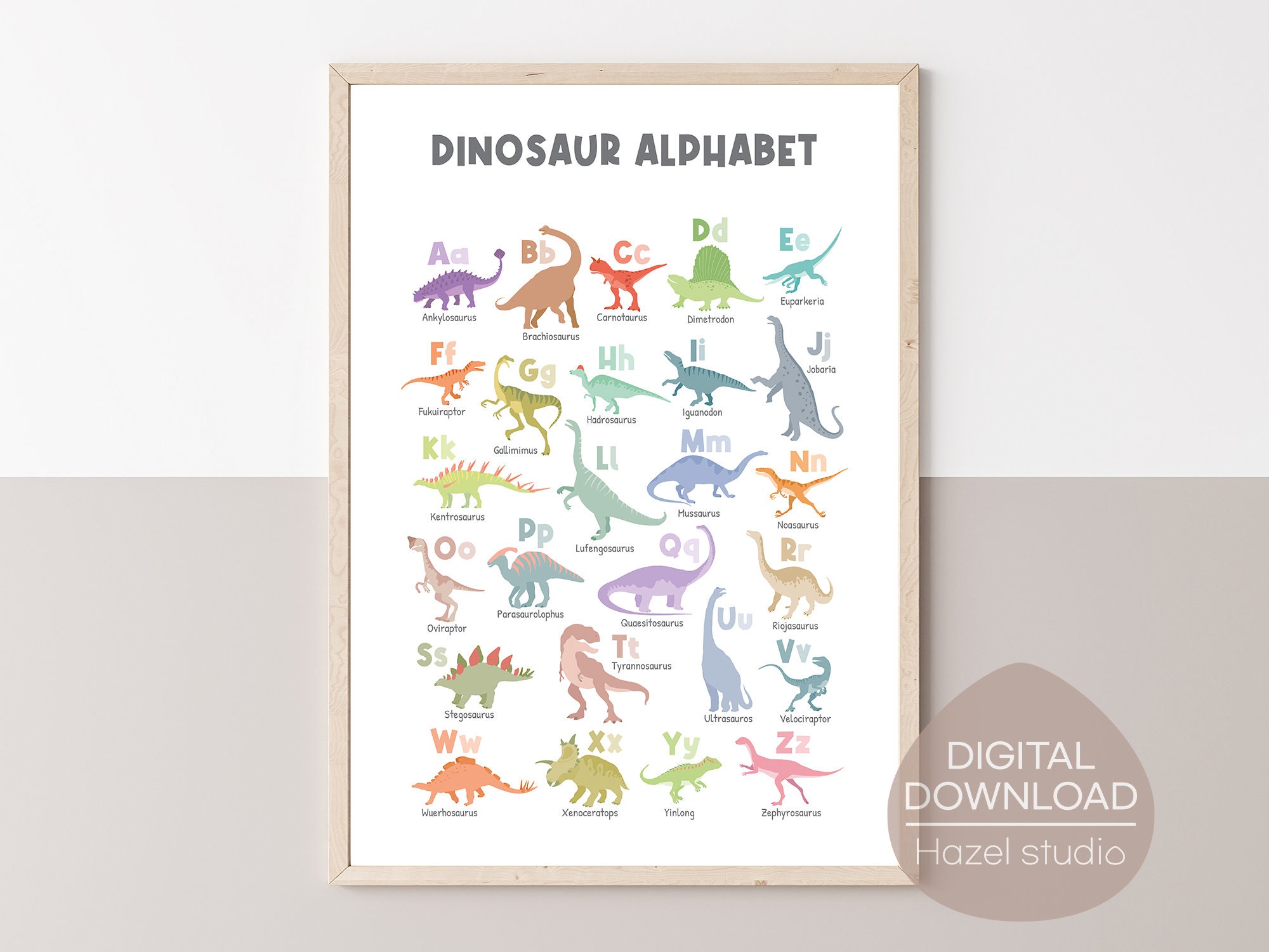 Dinosaur Alphabet Poster ABC Poster Montessori Rainbow - Etsy Hong Kong
