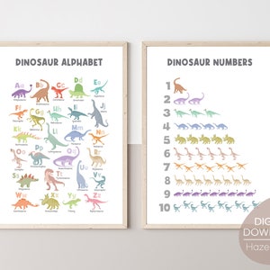 Educational Posters Set of 2, Dinosaur Alphabet, Numbers Prints ...