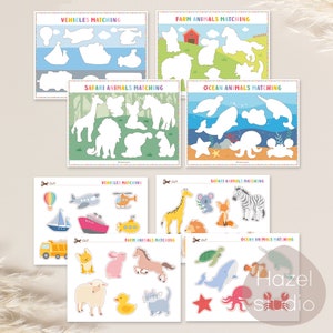 Shadow Matching Game Activity, Animals Matching, Vehicles Matching Card ...