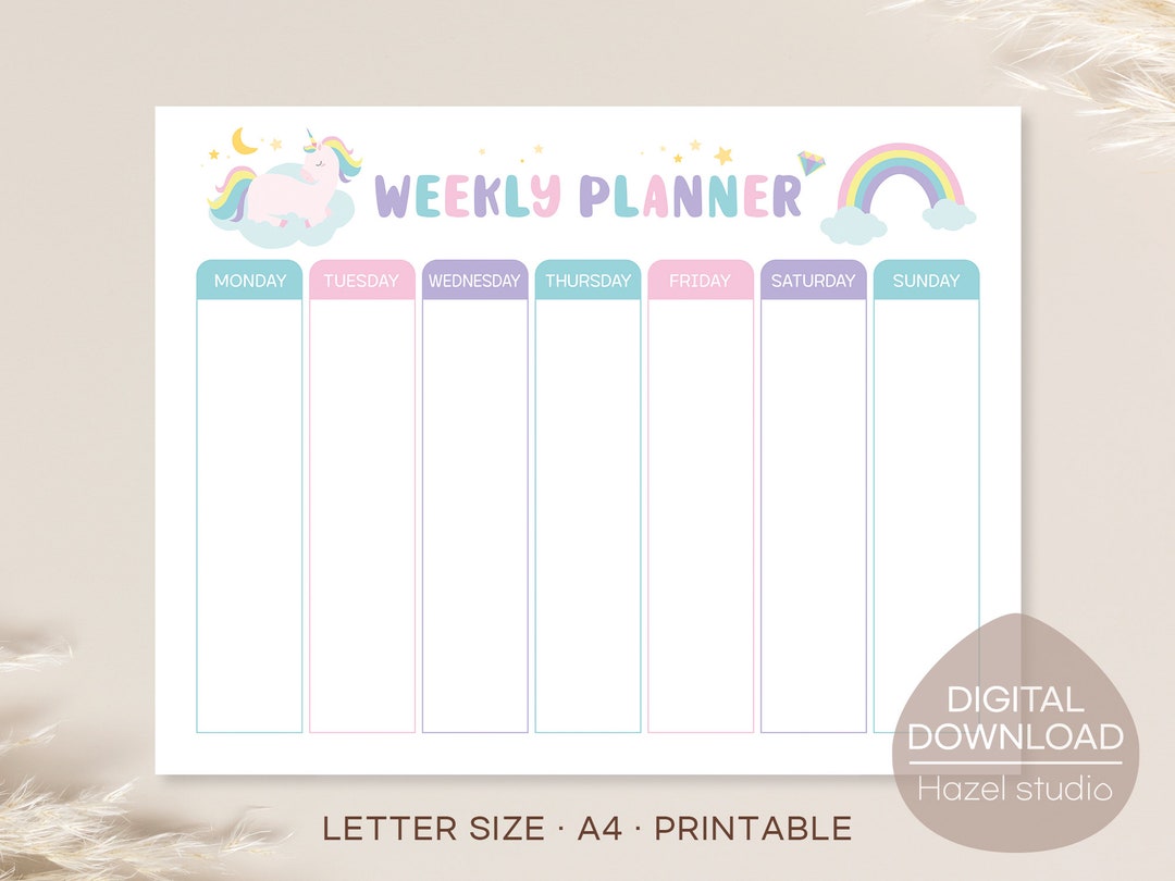 Unicorn Kids Weekly Planner: Homeschool Schedule (digital Download) - Etsy