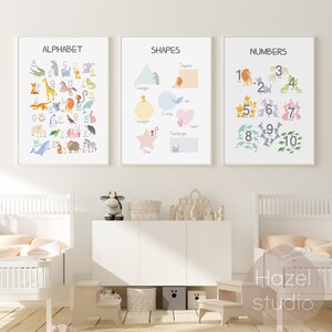 Educational Posters Set of 3, Alphabet,shapes, Numbers Prints ...