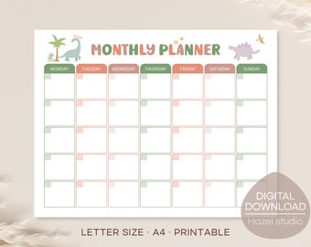 Dinosaur Monthly Planner, Boy or Girl Daily Planner, Homeschool Planner ...