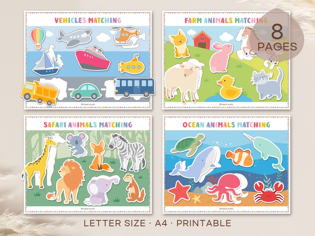 Shadow Matching Game Activity, Animals Matching, Vehicles Matching Card ...