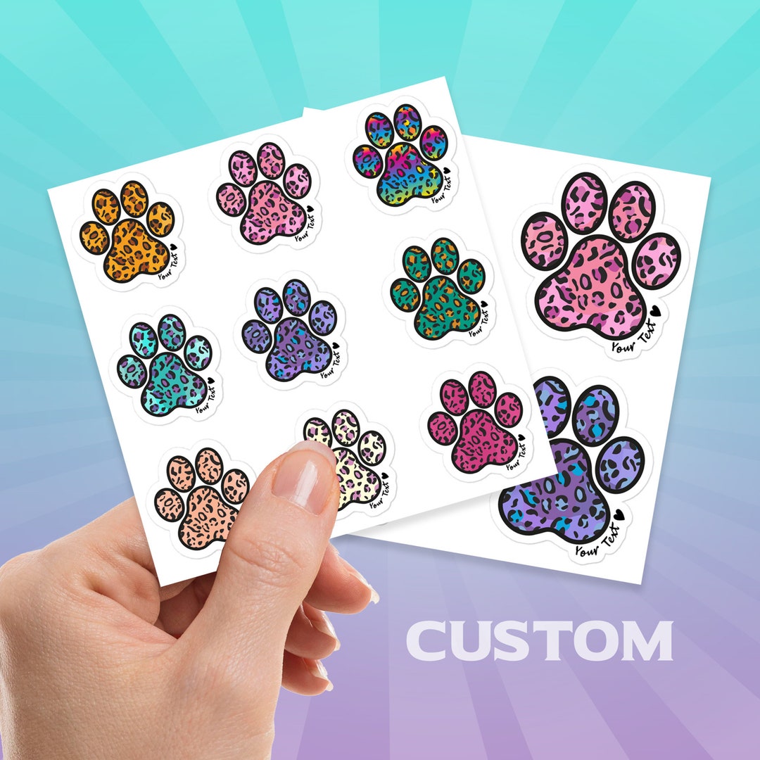 Leopard Paw Print Name Sticker Sheet | Custom Name Sticker | Dog Mom ...