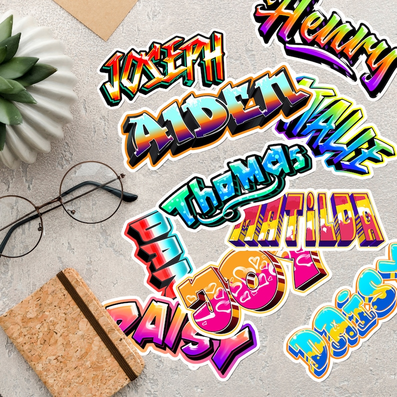 Waterproof Die-cut Custom Name Stickers Custom Name Graffiti - Etsy