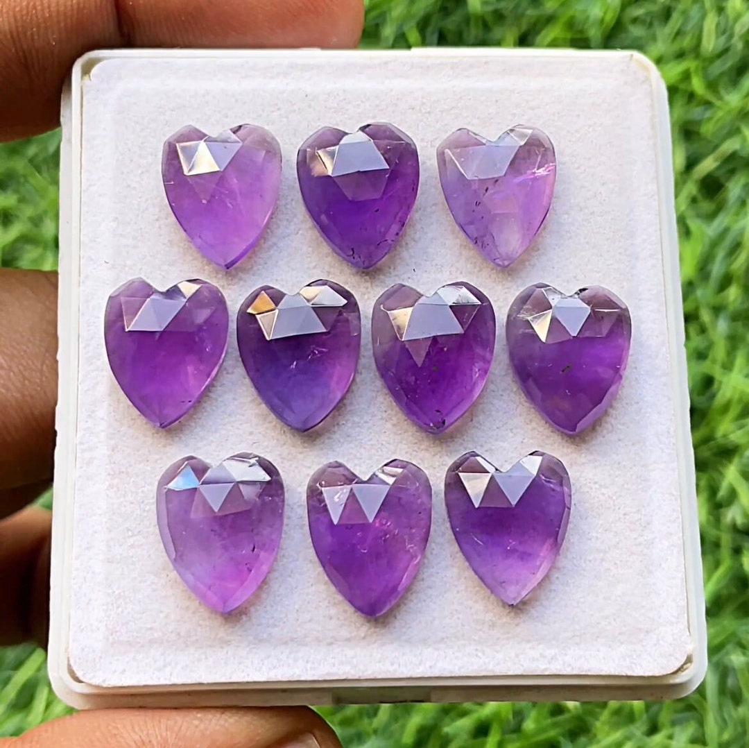 Amethyst Rose Cut Heart With Flat Back Gemstone 10 Pieces Lot | Size ...