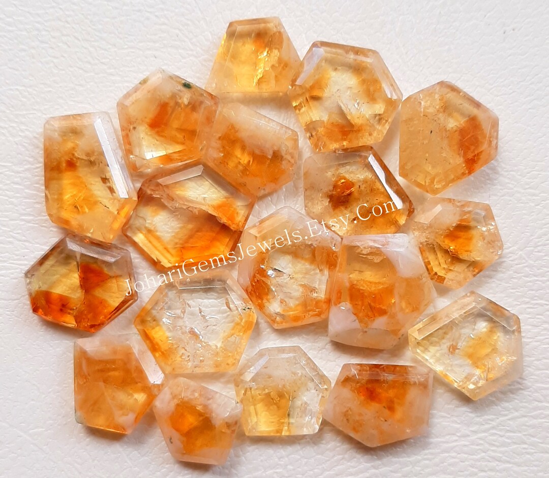Natural Citrine Gemstone Flat Cut Slice - Citrine Rose Cut Flat Back ...