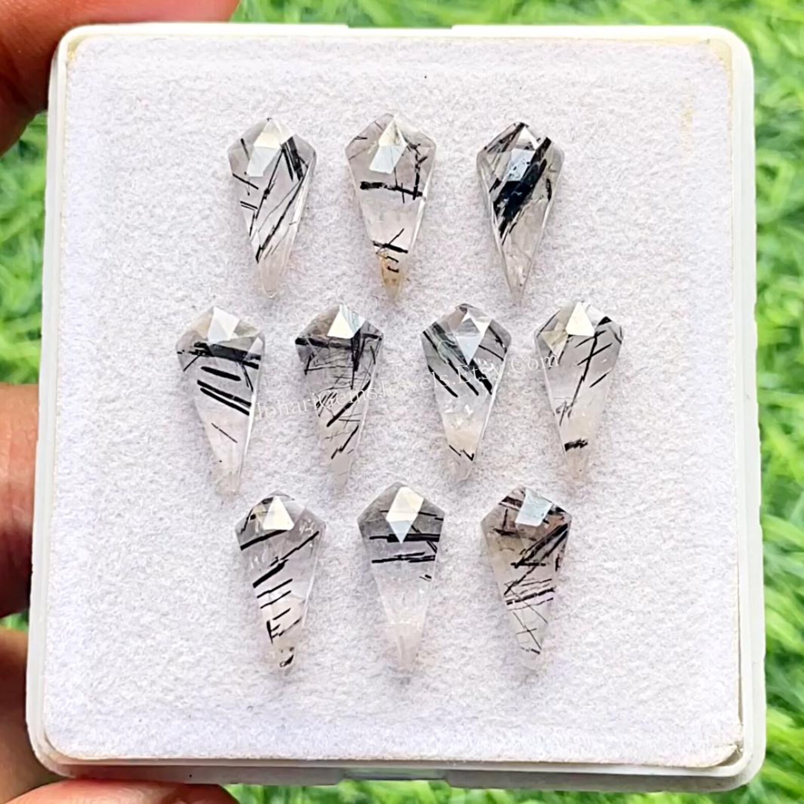 Black Rutile Quartz 7X14 MM Rose Cut Kite Shape With Flat Back Gemstone ...