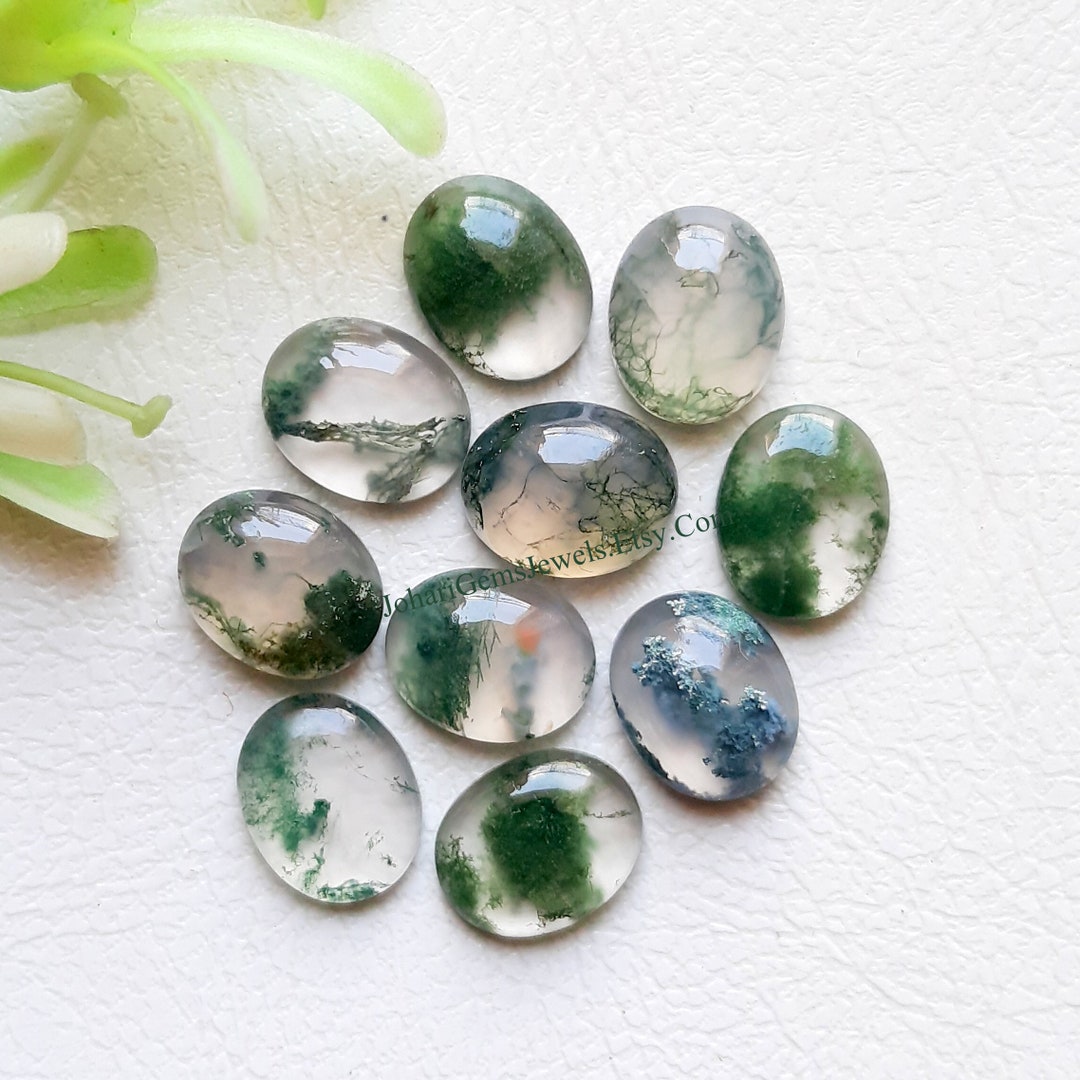Moss Agate Oval Cabochon Gemstone With Flat Back 10 Pieces Lot | Size ...
