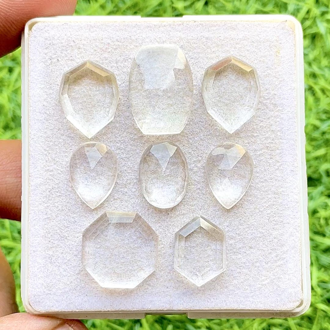 Clear Quartz Fancy Cut Mix Shape With Flat Back Gemstone 8 Pieces Lot ...