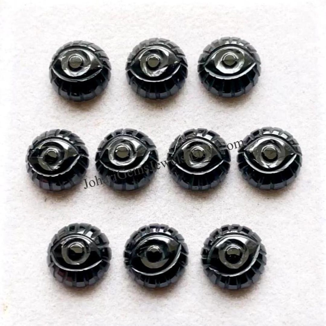 Black Spinel Evil Eye Round Shape Hand Carving Gemstone 10 Pieces Lot ...