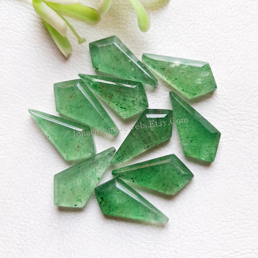Emerald Green Strawberry Quartz Rose Cut Gemstone Lot | Size : 10X20 MM ...